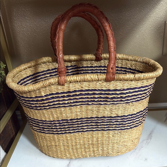 Handmade | Bags | Indonesian Hand Woven Tote Bag With Leather Handles ...
